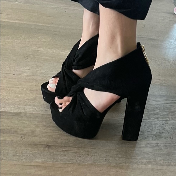 Rachel Zoe | Shoes | Rachel Zoe Black Suede Open Toe Platform Heels ...